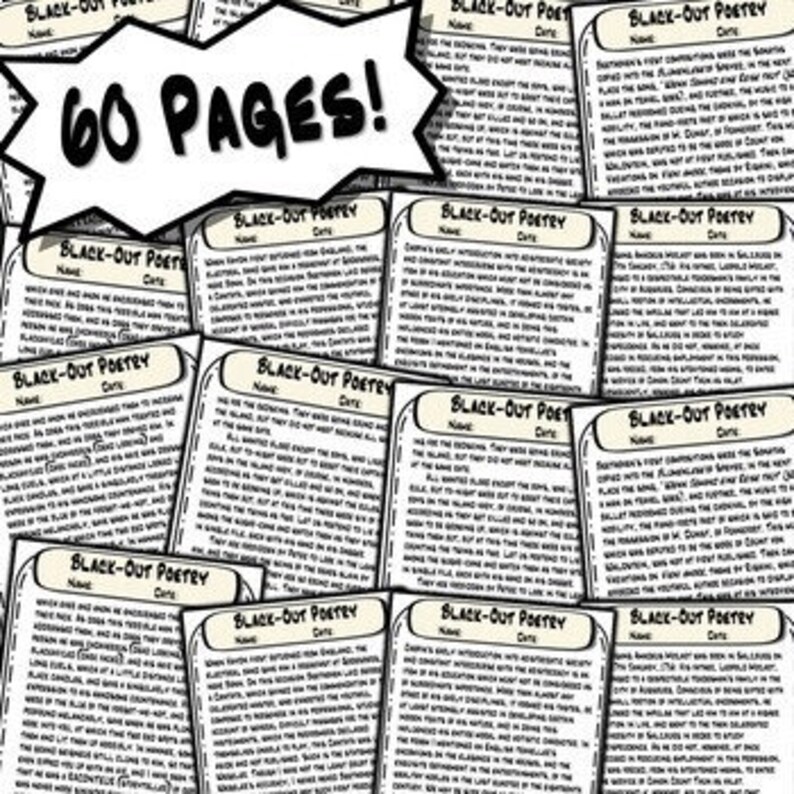 60 Black Out Poetry Worksheets Powerpoint Instructions | Etsy