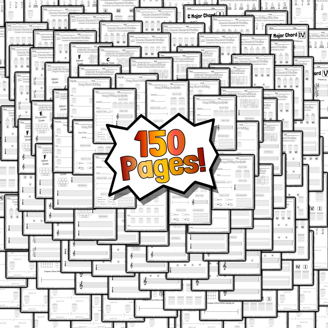 150 Guitar Song Writing Worksheets | Tests Quizzes Homework Sub-work ...