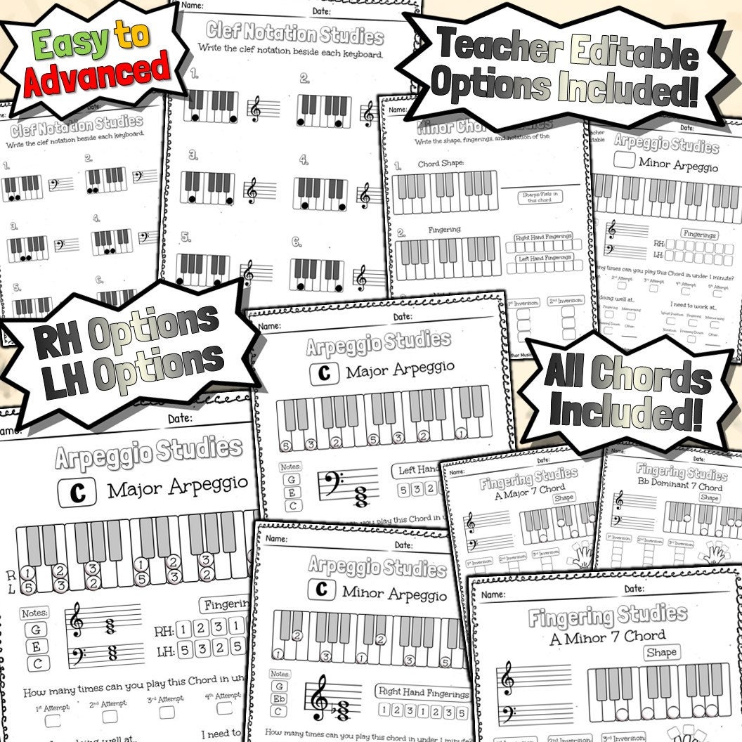 150 Piano Chords Worksheets | Tests Quizzes Homework Sub Work and More ...