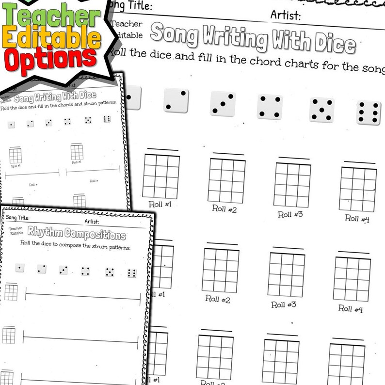 Ukulele Chord Progression Dice Composition Worksheets - Etsy