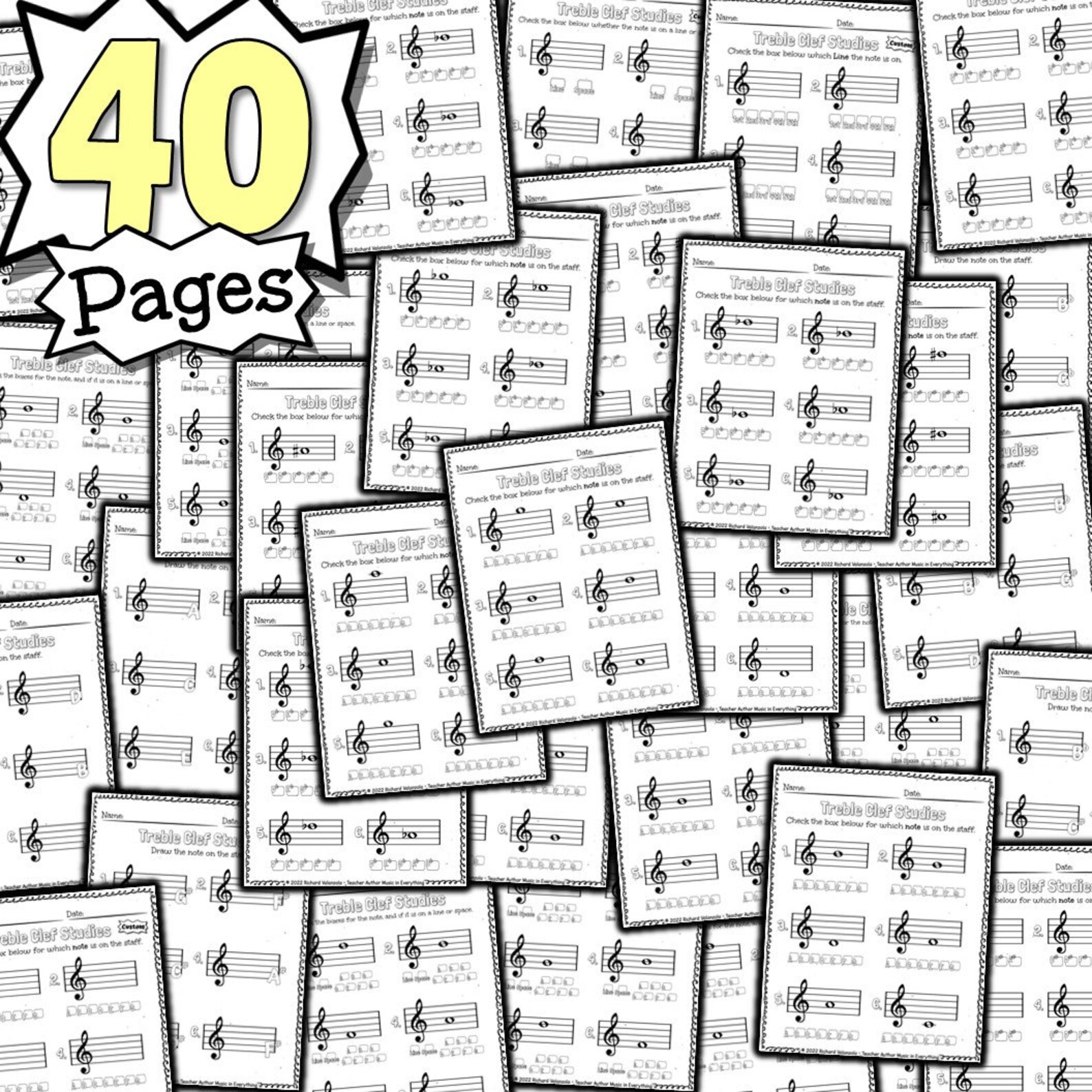 40 Treble Clef Worksheets - Tests Quizzes Homework Sub-work & More! - Etsy