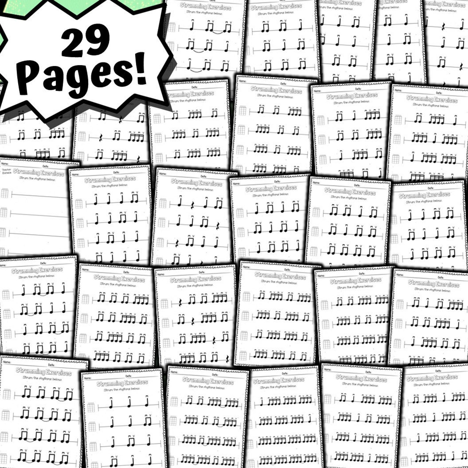 Ukulele Strumming Exercises Worksheets - Etsy