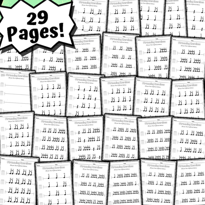 Ukulele Strumming Exercises Worksheets - Etsy