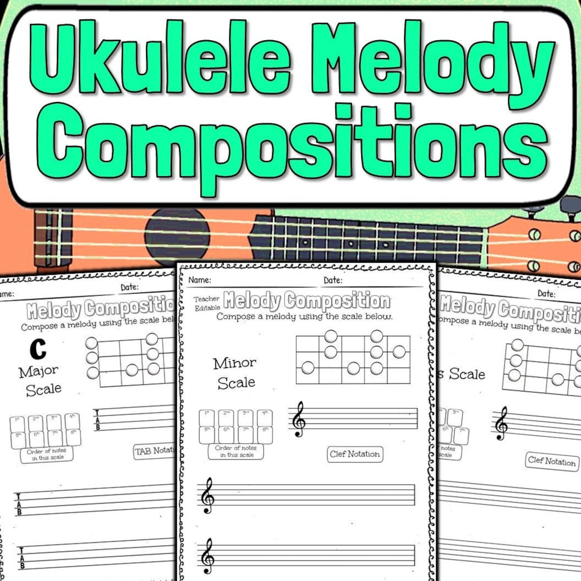 Ukulele Melody Composition Worksheets - Etsy