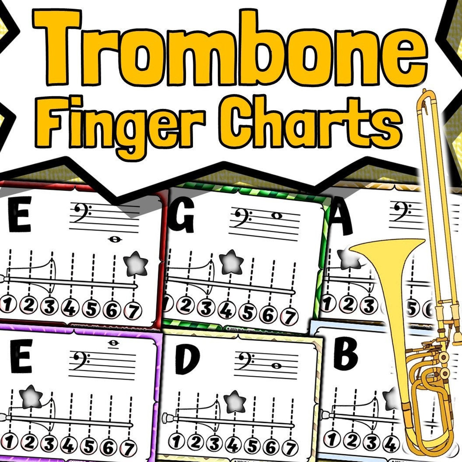Trombone Fingering Chart Posters - Etsy