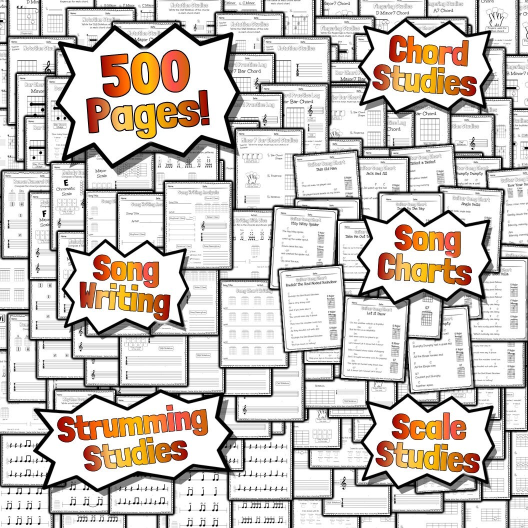 500 Guitar Worksheets Guitar Chords Scales Song Writing Strumming and ...