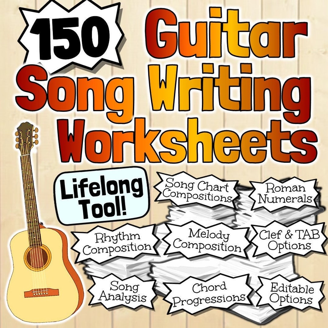 150 Guitar Song Writing Worksheets | Tests Quizzes Homework Sub-work ...