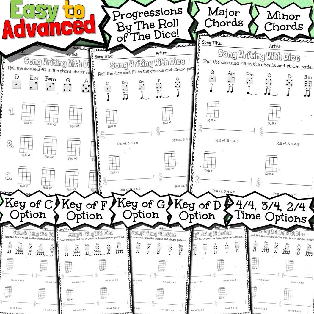 Ukulele Chord Progression Dice Composition Worksheets - Etsy