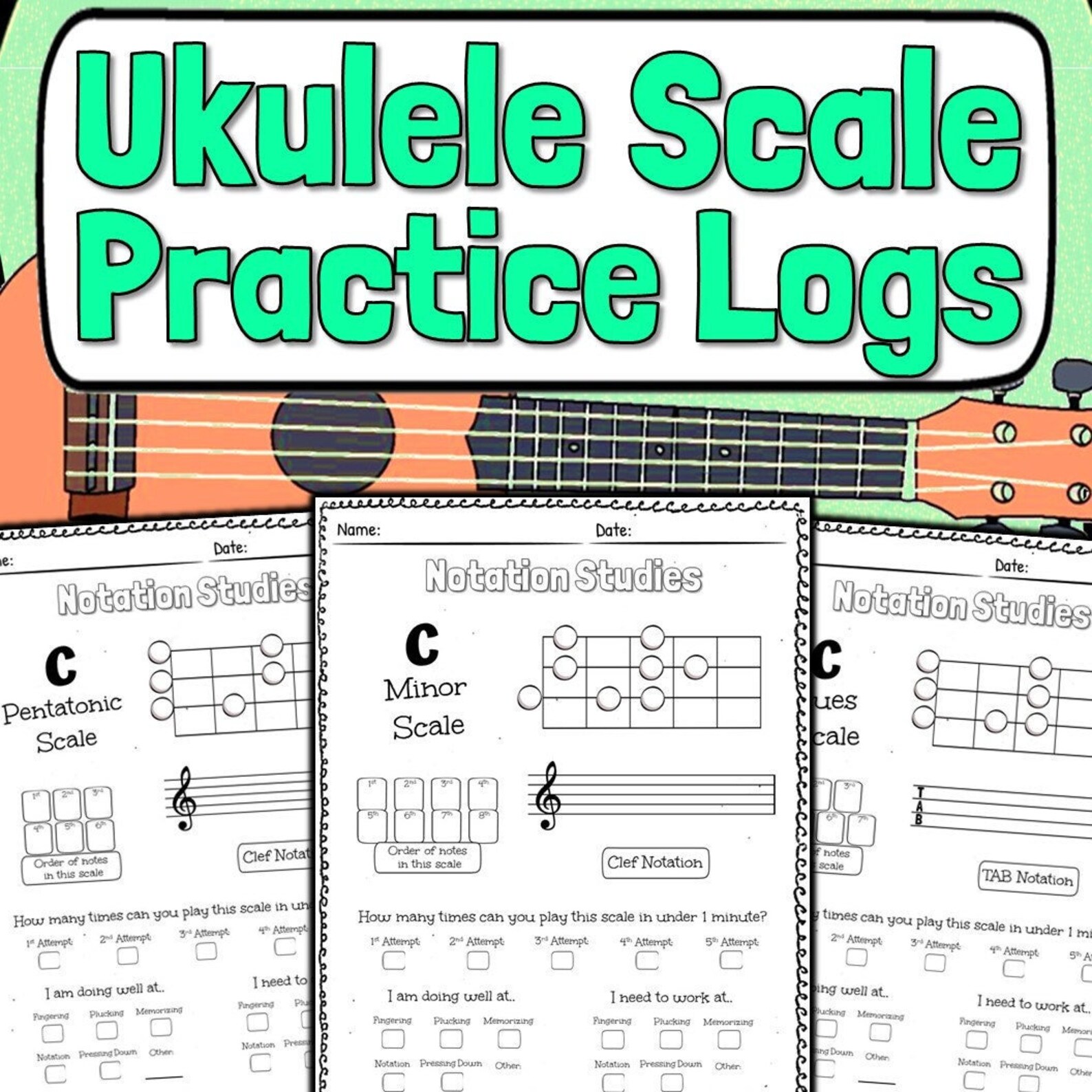 Ukulele Scale Practice Log Worksheets - Etsy
