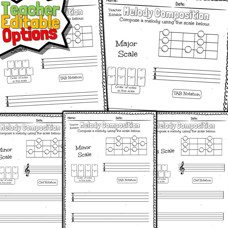 Ukulele Melody Composition Worksheets - Etsy