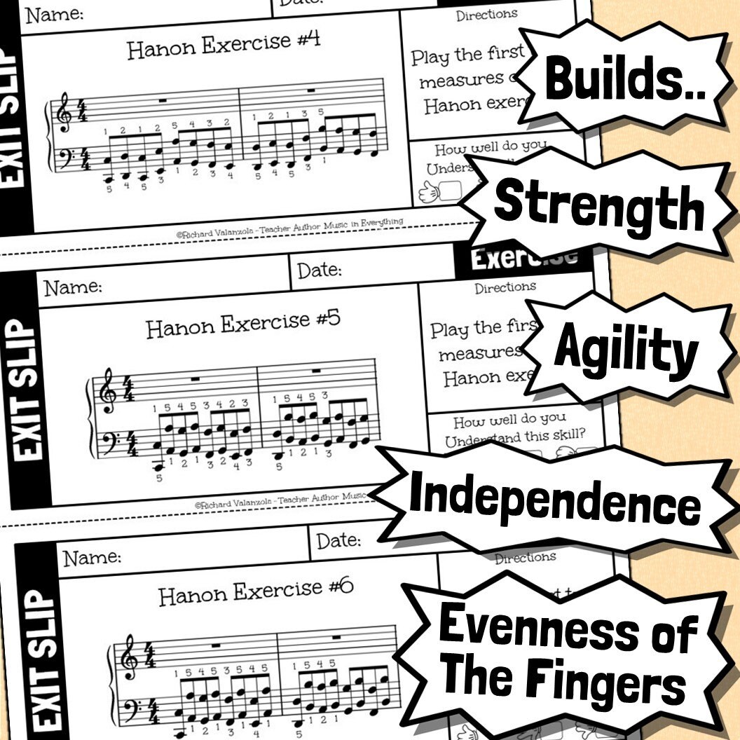 Hanon Piano Exercise Exit Tickets Piano Exercises 1-20 Virtuoso Pianist ...