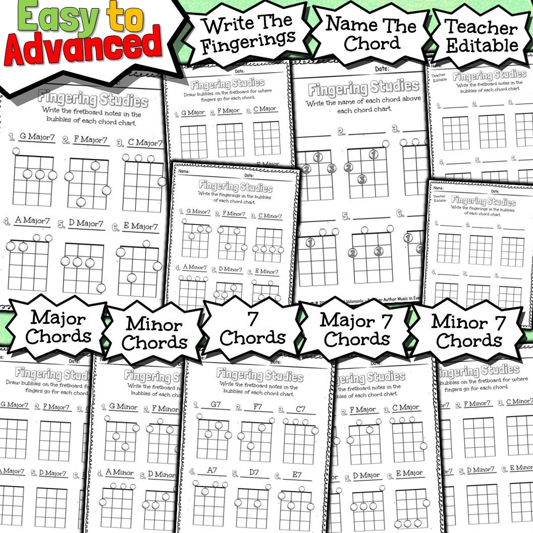 Ukulele Chord Fingerings Worksheets - Etsy
