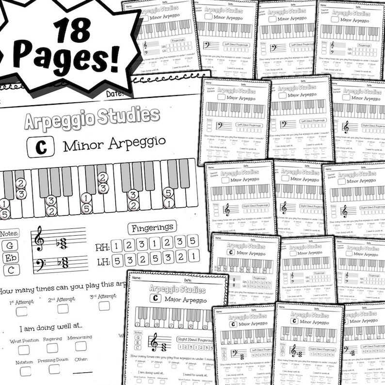 Piano Arpeggio Practice Logs Worksheets - Etsy