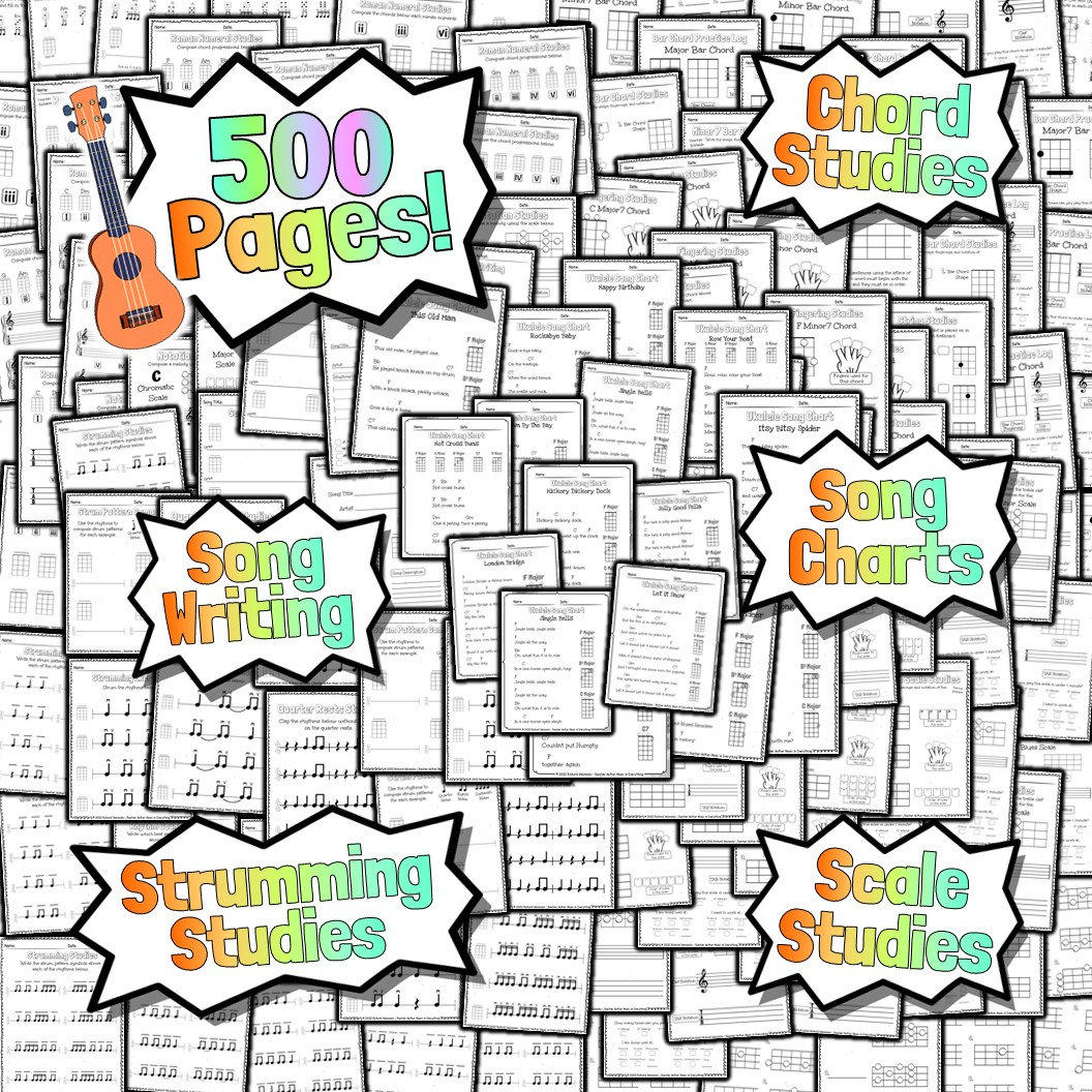 500 Ukulele Worksheets Ukulele Chords Scales Song Writing Strumming and ...