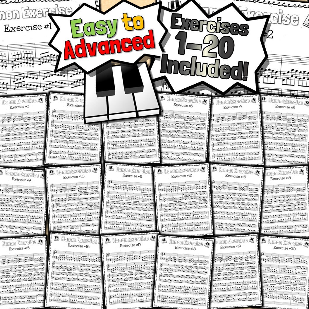Hanon Piano Exercises | Printable Exercises 1-20 - Etsy
