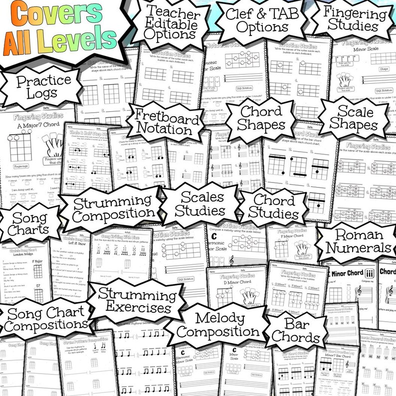 500 Ukulele Worksheets Ukulele Chords Scales Song Writing Strumming and ...
