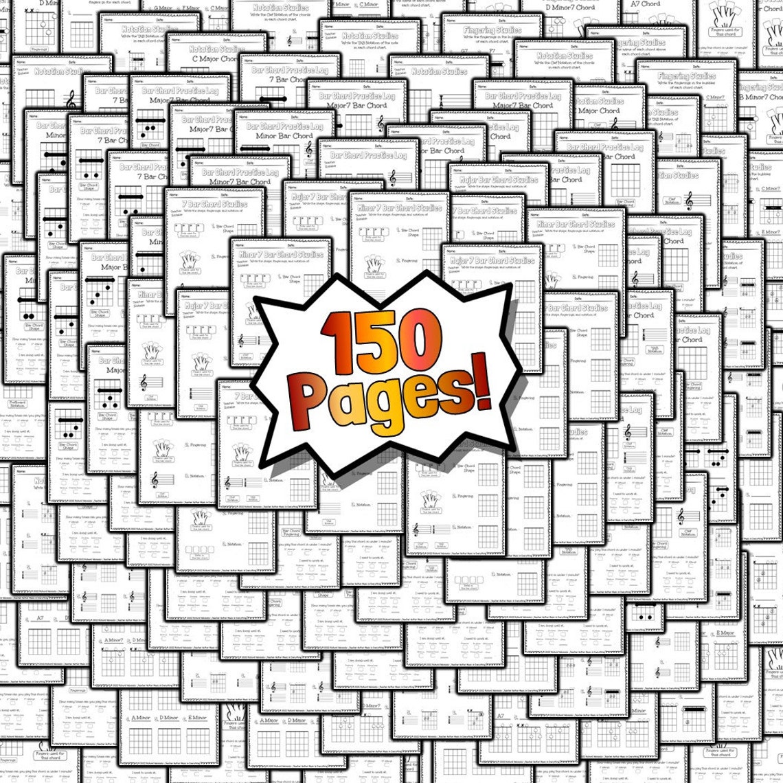 150 Guitar Chords Worksheets | Tests Quizzes Homework Sub Work and More ...