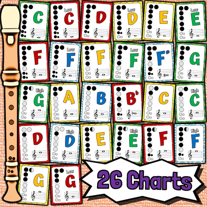 Recorder Fingering Chart Posters - Etsy