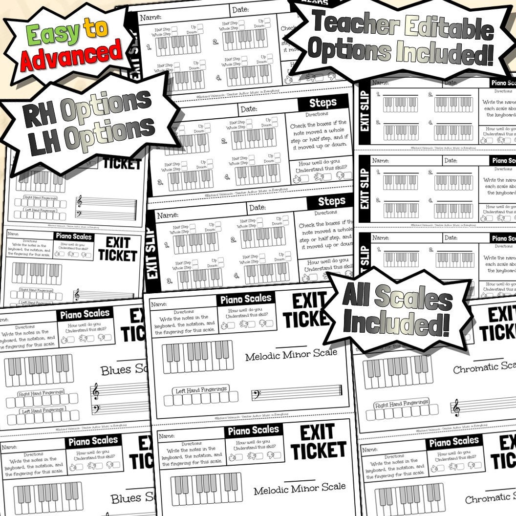 200 Piano Scales Exit Tickets | Tests Quizzes Homework Sub-work ...