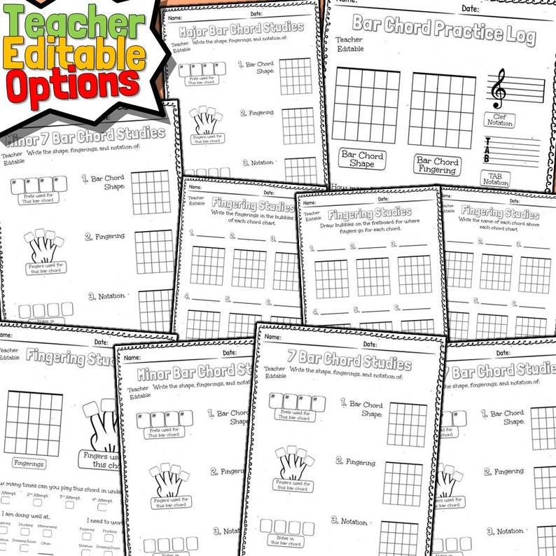 Guitar Chord Fingering Worksheets - Etsy