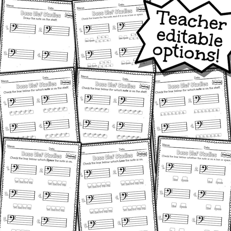 40 Bass Clef Worksheets - Tests Quizzes Homework Sub-work & More! - Etsy