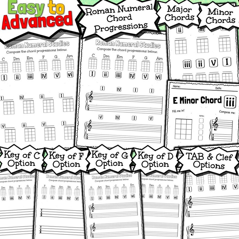 Ukulele Chord Progression Composition Worksheets - Etsy