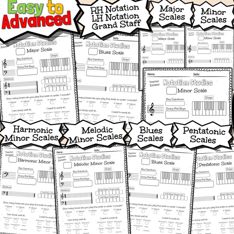 Piano Scale Practice Logs Worksheets - Etsy