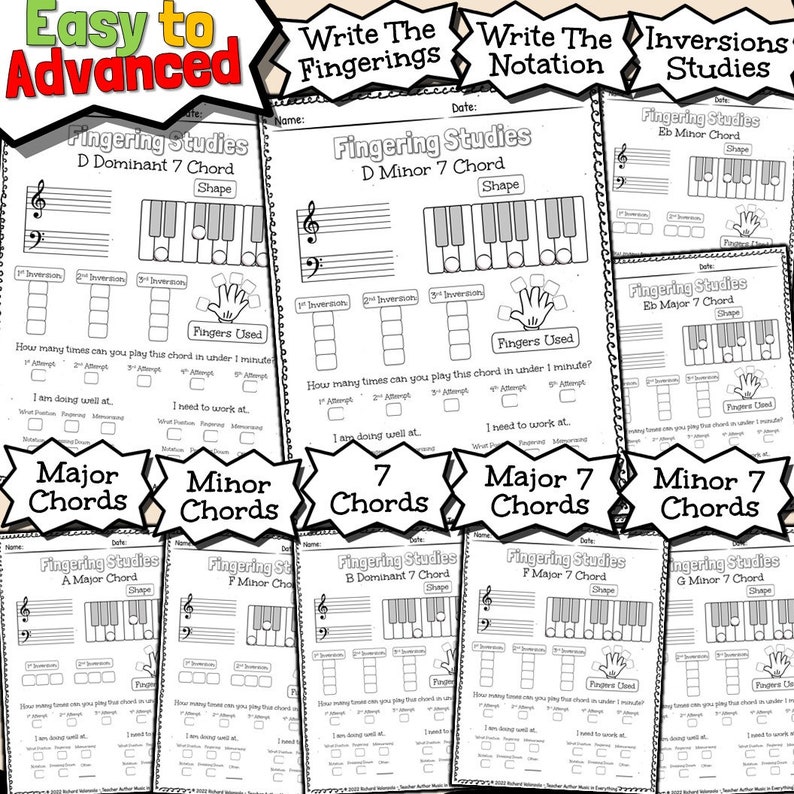 Piano Chord Practice Logs Worksheets - Etsy