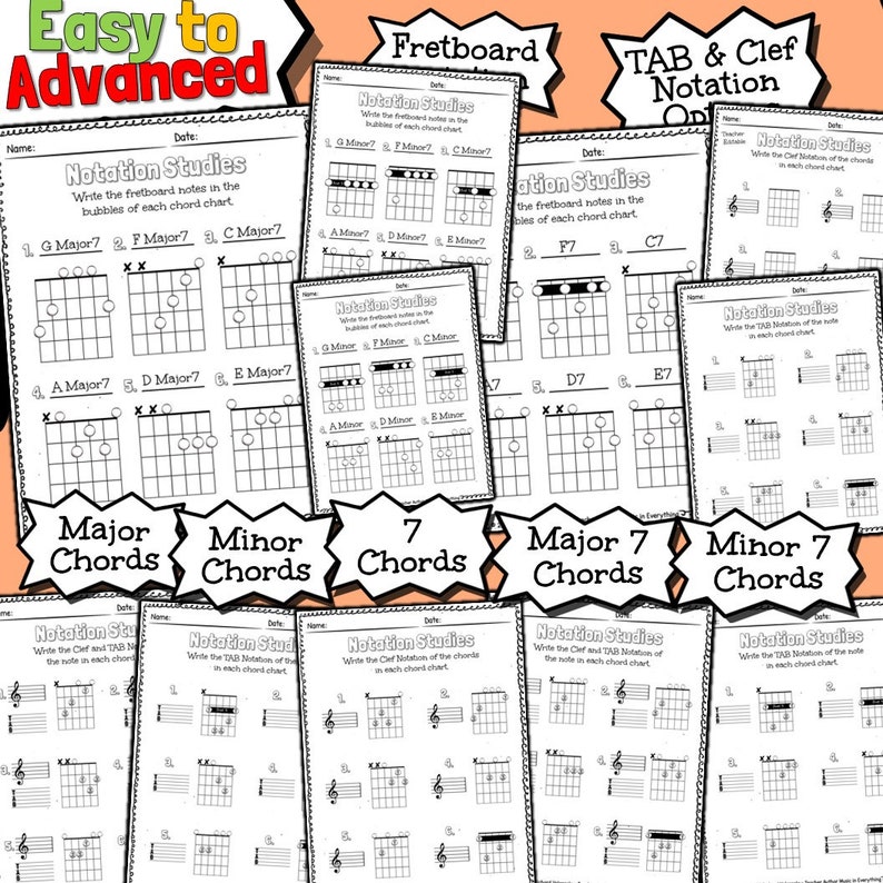 Guitar Notation Worksheets - Etsy
