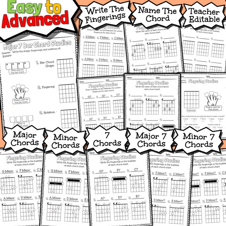 Guitar Chord Fingering Worksheets - Etsy