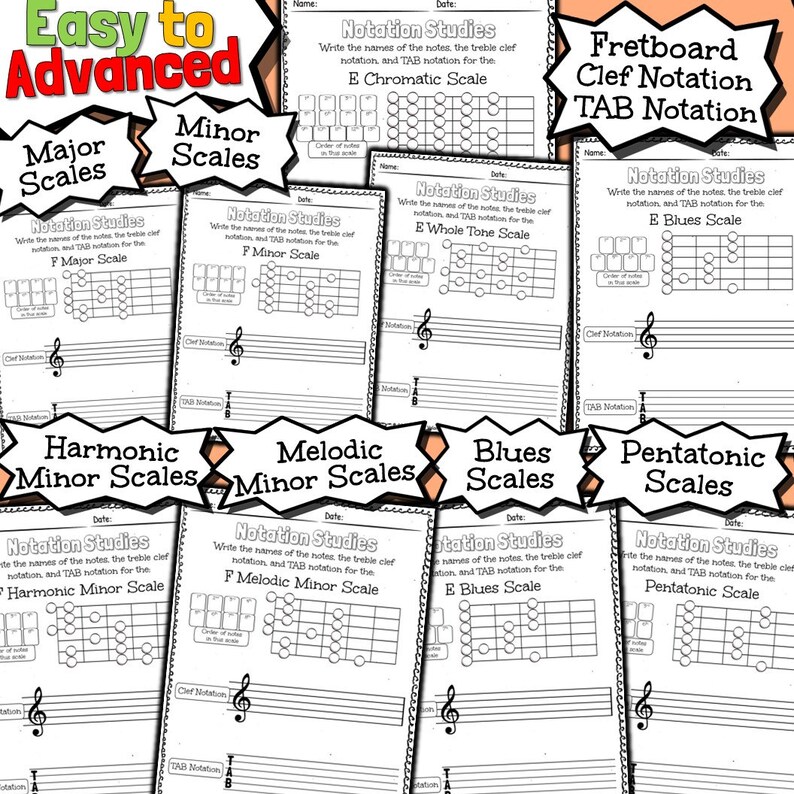 Guitar Scale Notation Worksheets - Etsy