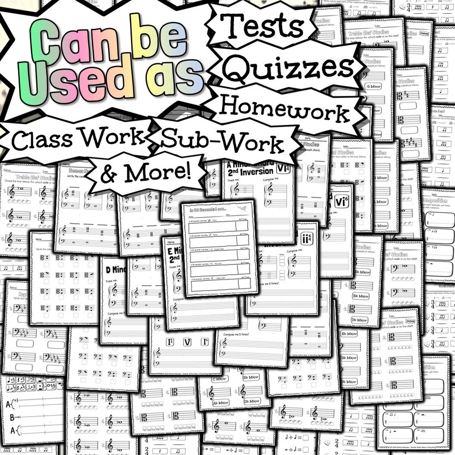 250 Music Theory Worksheets | Tests Quizzes Homework Reviews Sub Work ...