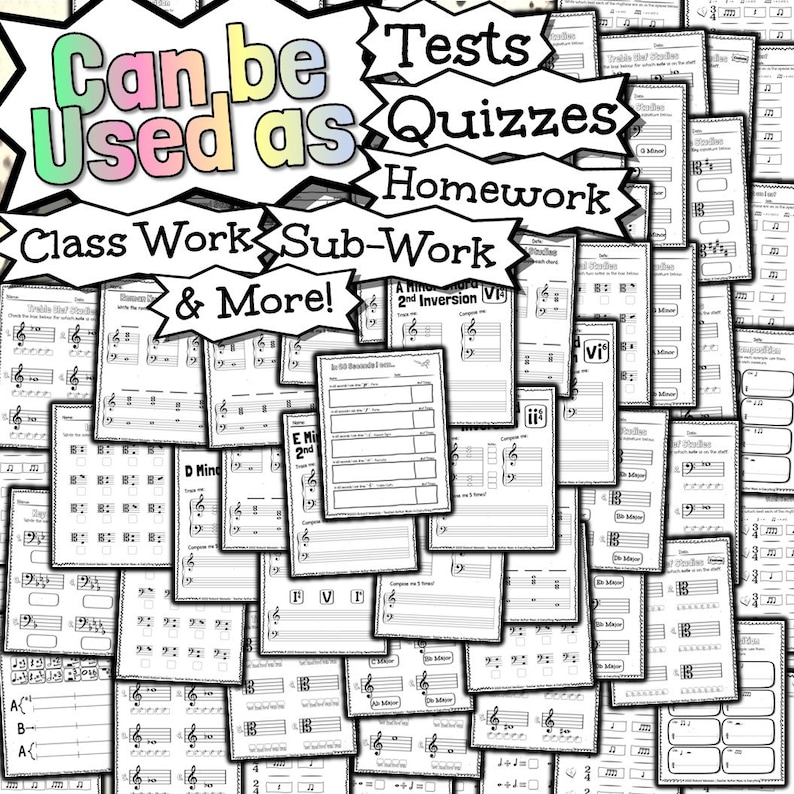 250 Music Theory Worksheets | Tests Quizzes Homework Reviews Sub Work ...