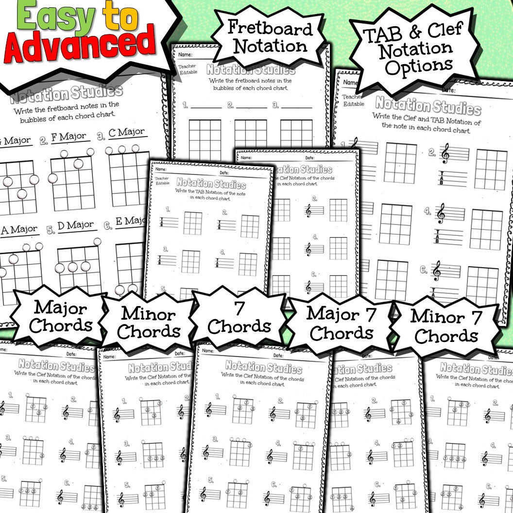 Ukulele Notation Worksheets - Etsy