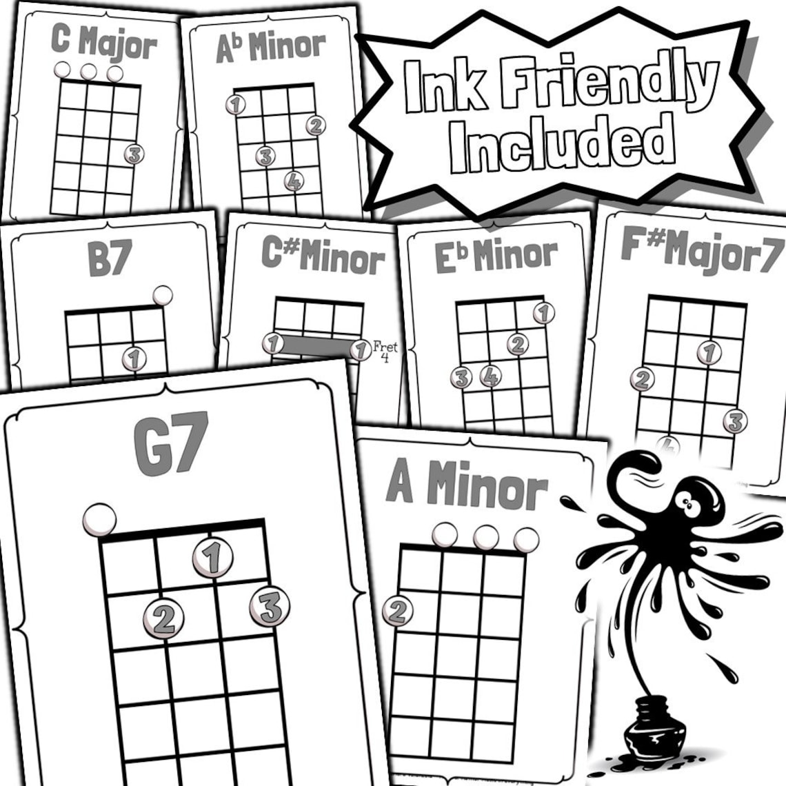 60 Ukulele Chord Chart Posters - All Chords All Fingerings All Sharps ...