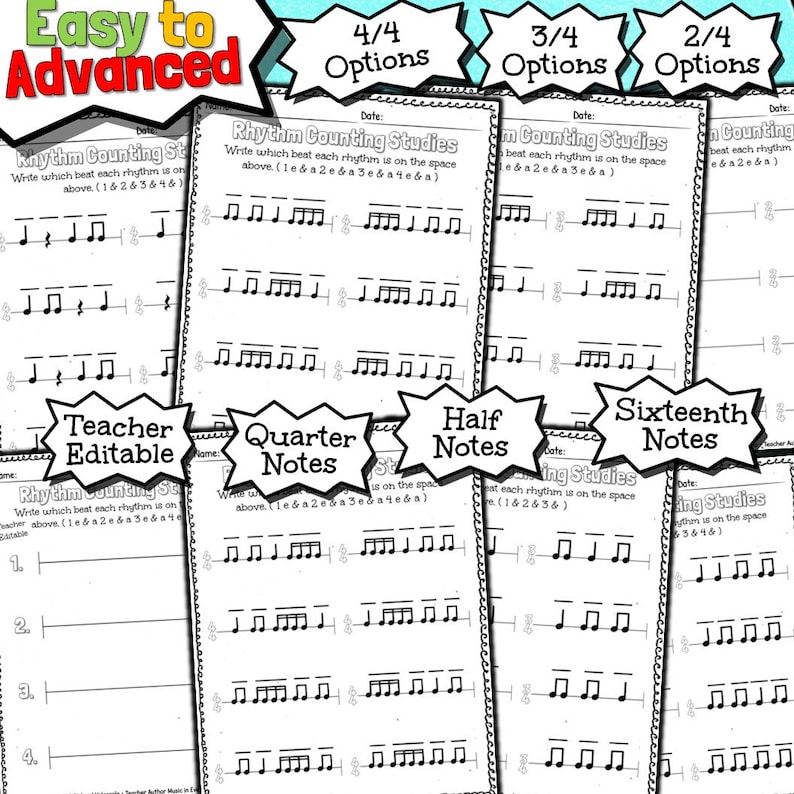 Rhythm Counting Mastery Worksheets - Etsy