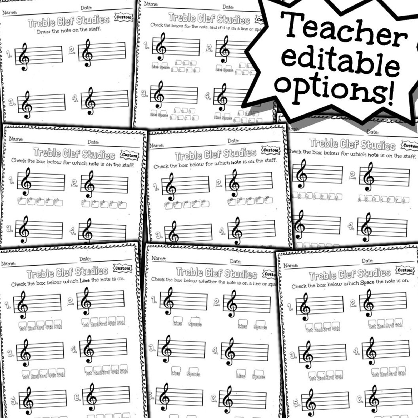 40 Treble Clef Worksheets - Tests Quizzes Homework Sub-work & More! - Etsy