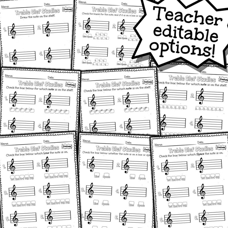 40 Treble Clef Worksheets - Tests Quizzes Homework Sub-work & More! - Etsy