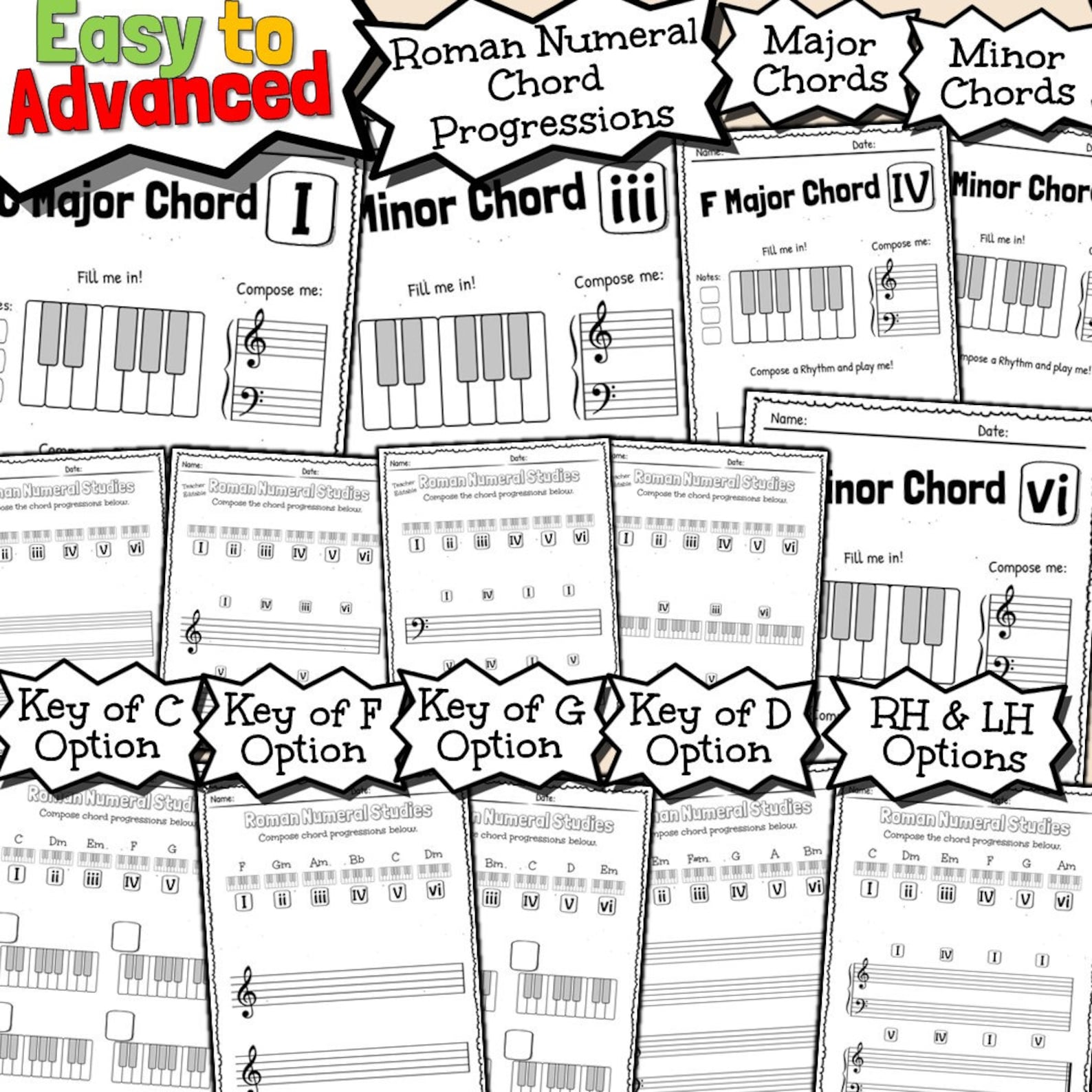 Piano Chord Progression Composition Worksheets - Etsy