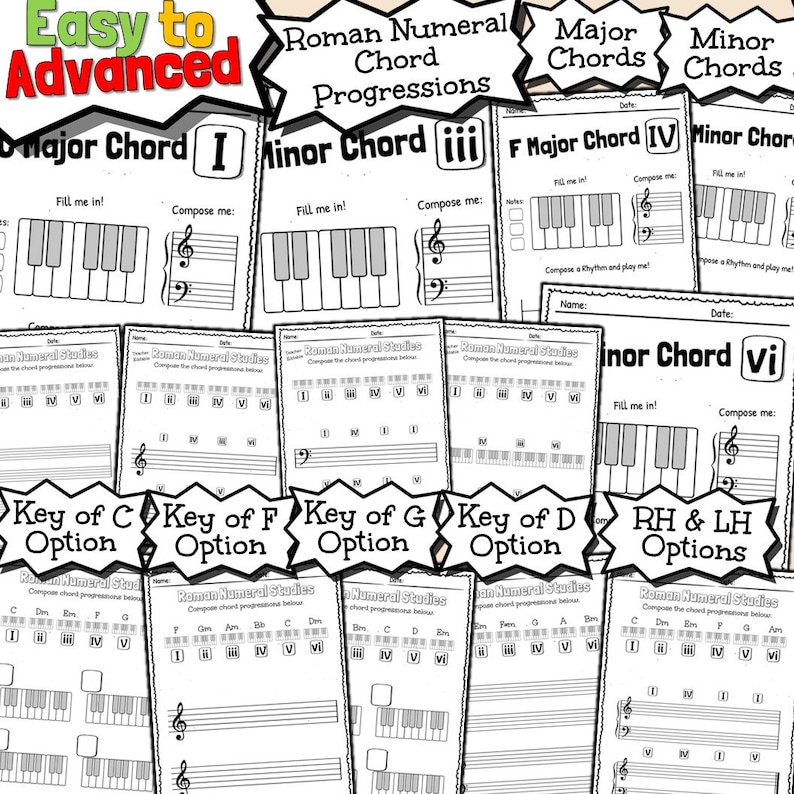 Piano Chord Progression Composition Worksheets - Etsy
