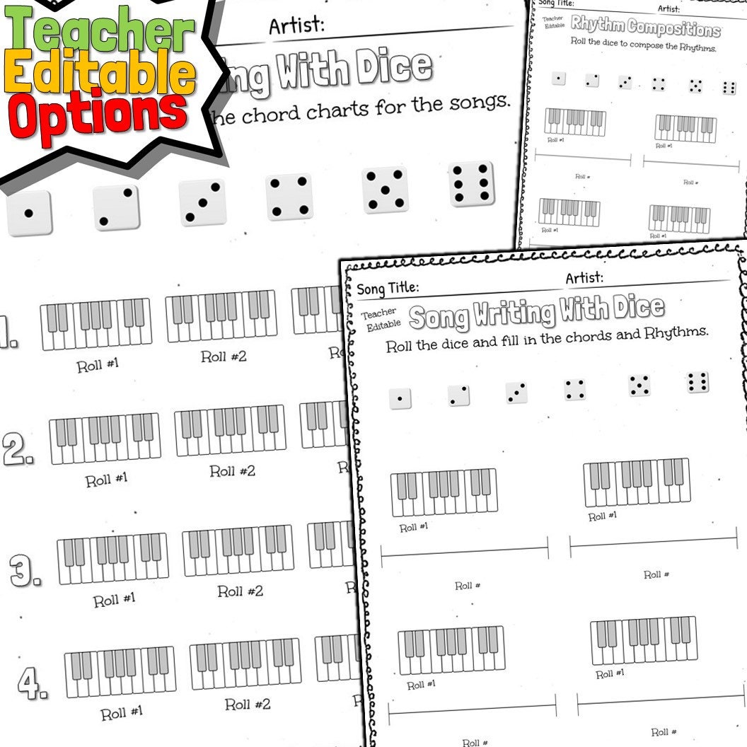 Piano Chord Progression Dice Composition Worksheets - Etsy
