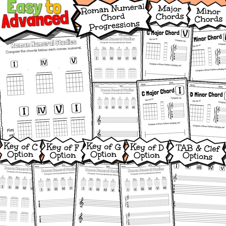 60 Guitar Chord Progression Composition Worksheets - Etsy