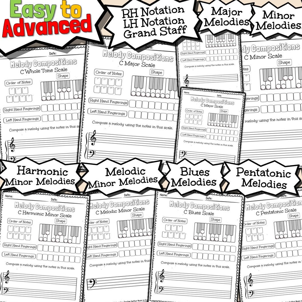 Piano Melody Composition Worksheets - Etsy