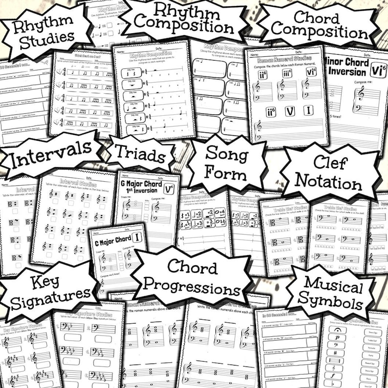 250 Music Theory Worksheets | Tests Quizzes Homework Reviews Sub Work ...