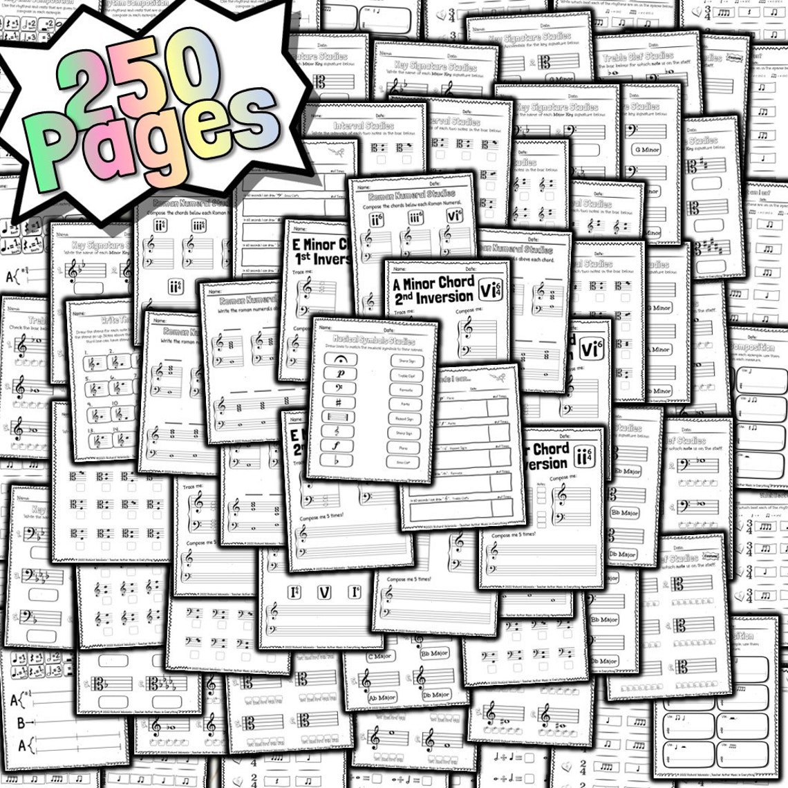 250 Music Theory Worksheets | Tests Quizzes Homework Reviews Sub Work ...