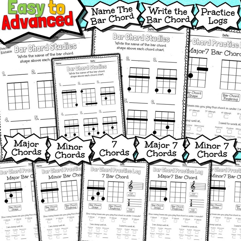 Ukulele Bar Chords Worksheets - Etsy