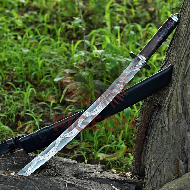 One of a Kind Damascus Mosaic Pattern Steel Sword, Katana Sword With ...