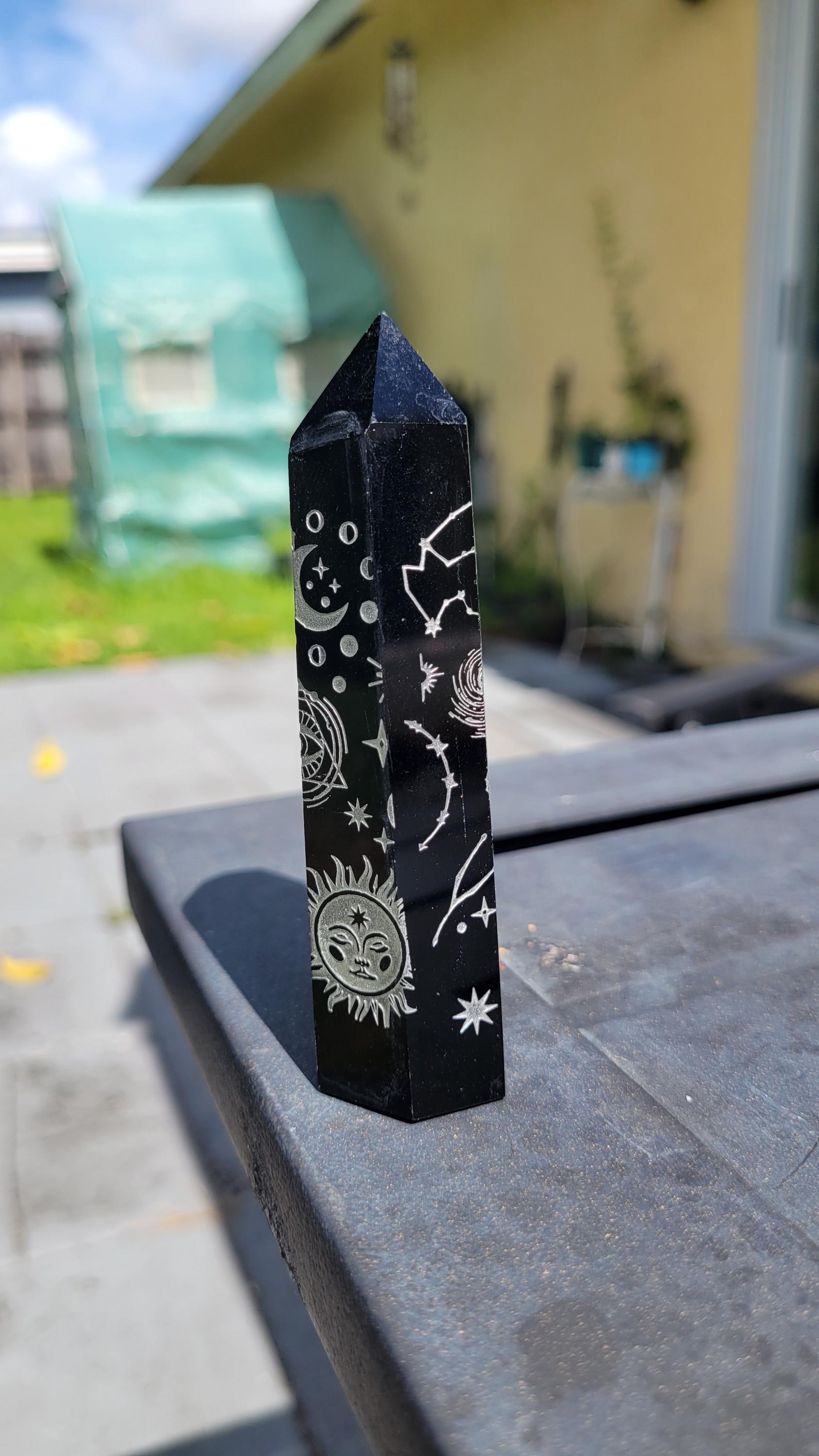 Black Obsidian Tower With Silver Symbols - Etsy