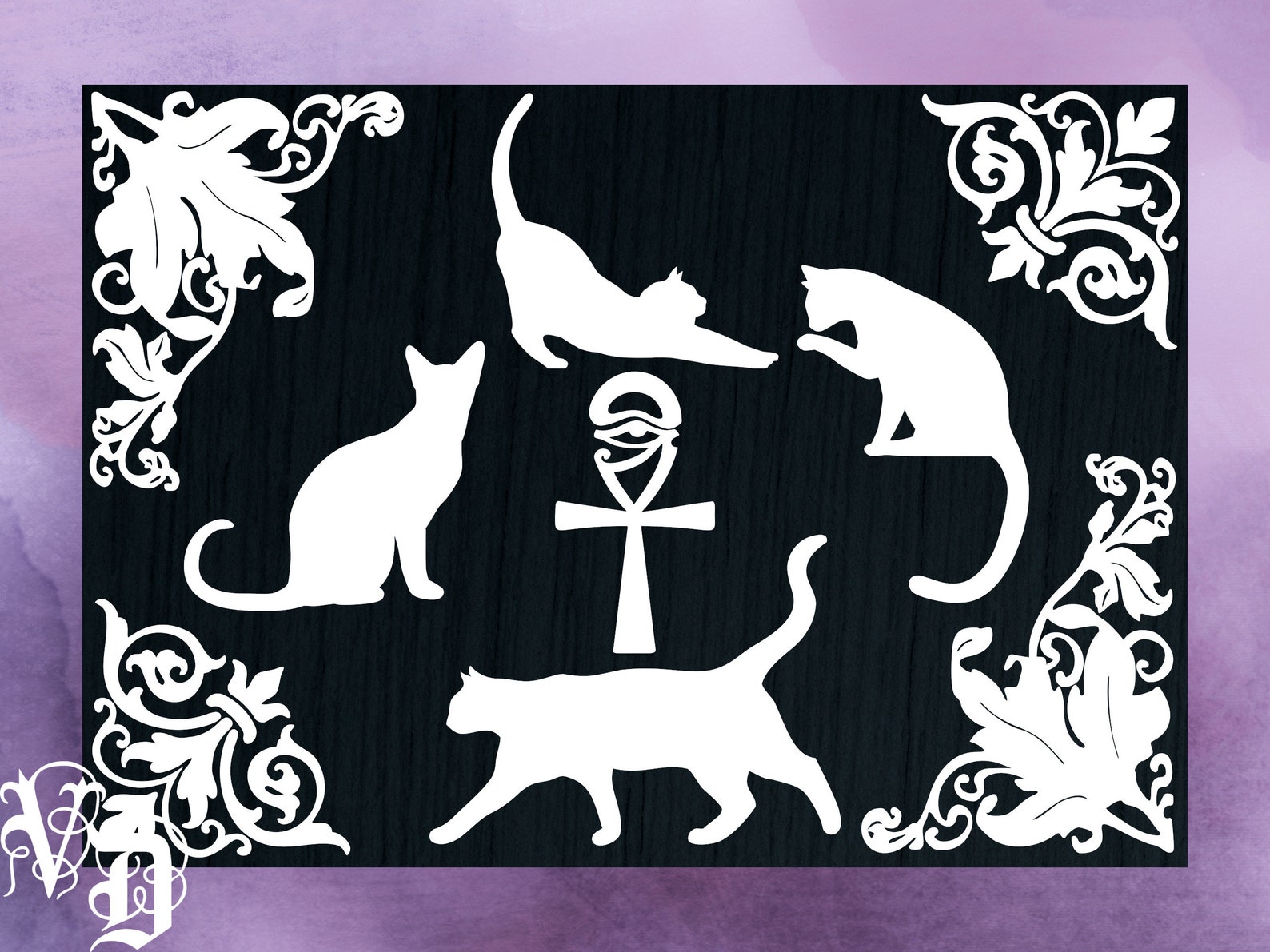 Gothic Cat SVG | Cat Silhouette SVG | Egyptian Ankh SVG | Leaf Corner ...