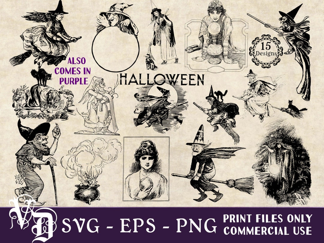Witch Bundle SVG | Vintage Witch SVG | Witch Woodcut SVG | Old Witch ...